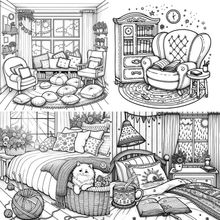 Cozy Room Vibes (10 Mindful Coloring Pages) - MyRelaxation.Online